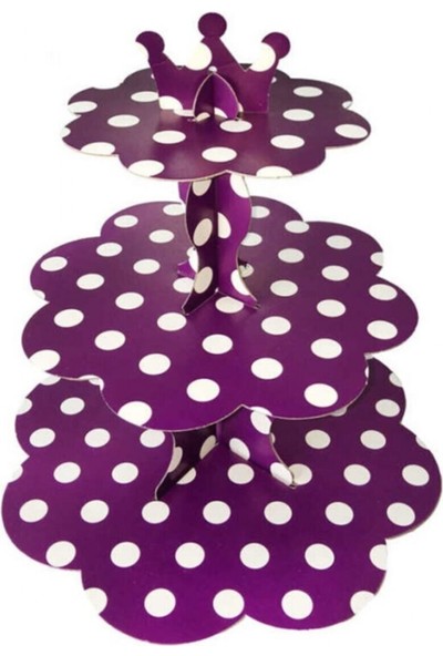 Piyop 3 Katlı Karton Cupcake Standı Puantiyeli Kek Standı Mor