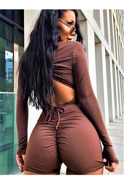 Fashion Tayt Kadın Uzun Kollu Şortlu Tulum