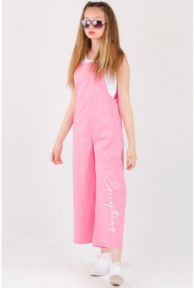 Riccotarz Kız Çocuk Yarım Atletli ve Yazı Baskılı Yandan Fermuarlı Pembe Bahçıvan Tulum Riccotarz Kız Çocuk Yarım Atletli ve Yazı Baskılı Yandan Fermuarlı Pembe Bahçıvan Tulum