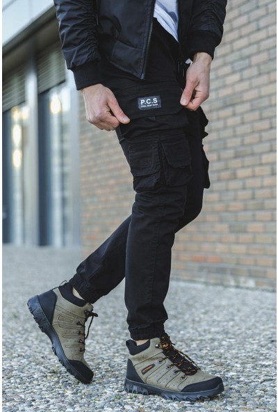 Oksit Luca Beli ve Paçası Lastikli 10 Cepli Likralı Keten Kargo Erkek Pantolon