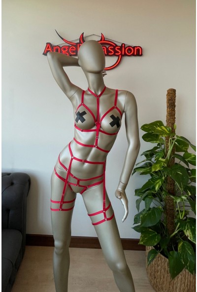 Angels Passion Kırmızı Lastik Seksi Body Harness Takım Angels Passion Kırmızı Lastik Seksi Body Harness Takım