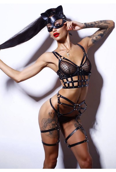 Angels Passion Göğüs Altı Kafes Detaylı Jartiyer Harness Takım - APFT390