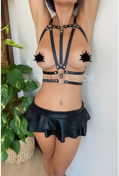 Angels Passion Beli Çift Sıralı Üçgen Deri Harness - APFT114