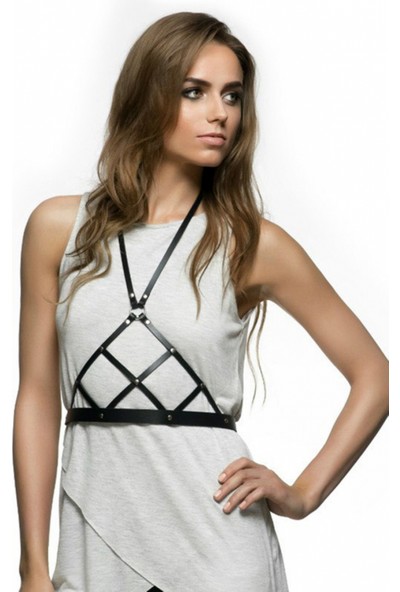 Angels Passion Kare Detaylı Şık Elbise Üzeri Deri Aksesuar - APFT187