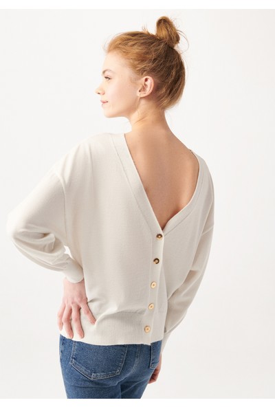 Mavi Kadın Düğmeli Beyaz Kazak 1710055-70052