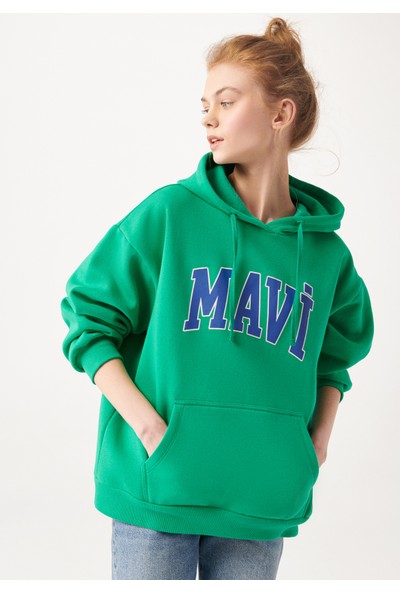 Mavi Kapüşonlu Yeşil Sweatshirt