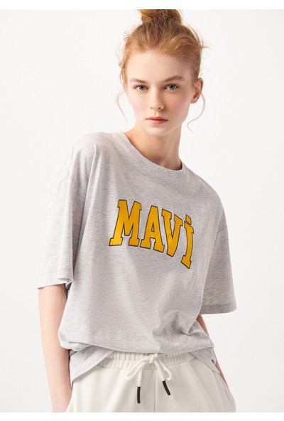 Mavi Kadın Mavi Logo Baskılı Gri Tişört 1600843-80196