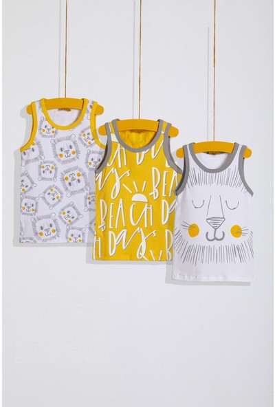 Çizgi Kids Erkek Çocuk Askılı Pamuk Ayıcık Baskılı Yazılı Sarı Gri Beyaz Atlet Üçlü Çizgi Kids Erkek Çocuk Askılı Pamuk Ayıcık Baskılı Yazılı Sarı Gri Beyaz Atlet Üçlü