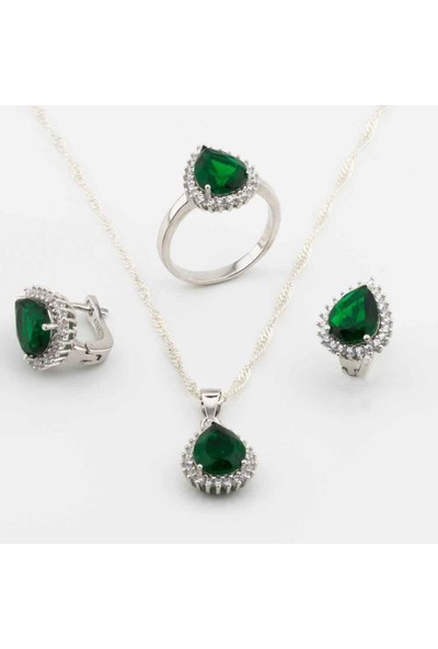 Han 925 Ayar Gümüş Yeşil Zirkon Taşlı Damla Model Kadın Set Han 925 Ayar Gümüş Yeşil Zirkon Taşlı Damla Model Kadın Set