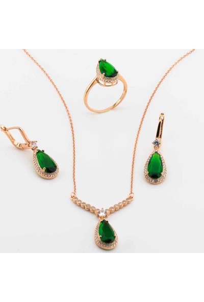 Han 925 Ayar Gümüş Yeşil Zirkon Taşlı Bronz Kaplama Damla Model Set Han 925 Ayar Gümüş Yeşil Zirkon Taşlı Bronz Kaplama Damla Model Set