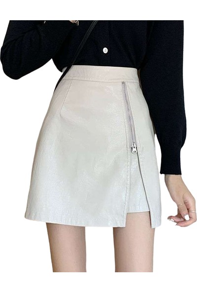 Gogoo Kadın Deri Etek - Beyaz (Yurt Dışından)