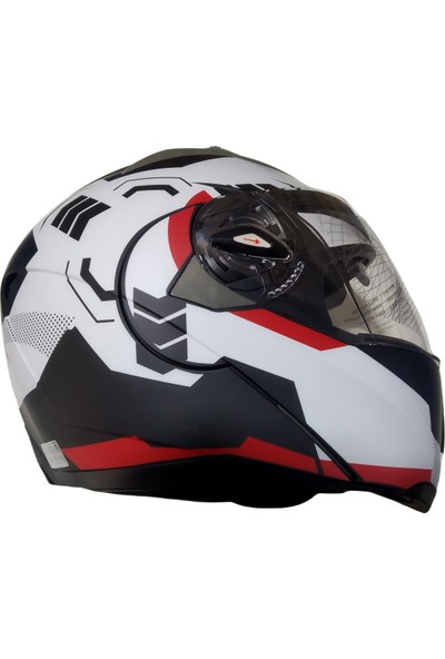 Knt Çene Açılır Vizörlü Kask Mat Siyah - Kırmızı Beyaz Desenli 1500 gr Knt Çene Açılır Vizörlü Kask Mat Siyah - Kırmızı Beyaz Desenli 1500 gr
