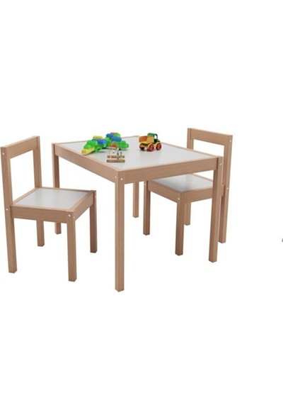Bienwood Doğal Ahşap Masa Takımı Ahşap Çocuk Masa Sandalye Takımı - Çocuk Çalışma Aktivite Masası BIE6001