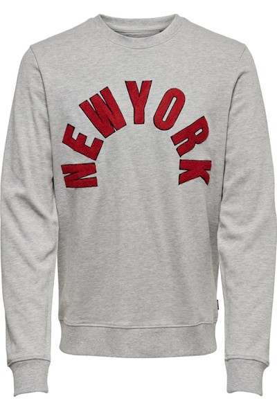 Only & Sons Gri New York Nakışlı Sweatshirt