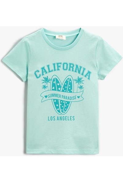 Koton Kız Çocuk Şehir Baskılı Kısa Kollu Tişört Pamuklu Bisiklet Yaka