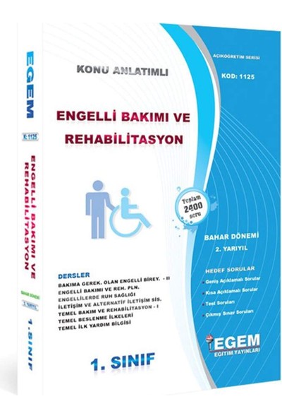 Egem Yayınları AÖF Engelli Bakımı ve Rehabilitasyon 1. Sınıf Bahar Dönemi 2. Dönem Konu Anlatımlı Soru Bankası (Ciltli) Egem Yayınları AÖF Engelli Bakımı ve Rehabilitasyon 1. Sınıf Bahar Dönemi 2. Dönem Konu Anlatımlı Soru Bankası (Ciltli)