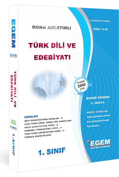 Egem Yayınları AÖF Türk Dili ve Edebiyatı 1. Sınıf 2. Dönem (Bahar) Konu Anlatımlı Soru Bankası (Ciltli)