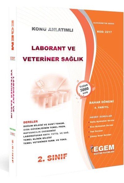 Egem Yayınları AÖF Laborant ve Veteriner Sağlık 2. Sınıf 4. Dönem Konu Anlatımlı Soru Bankası (Ciltli)