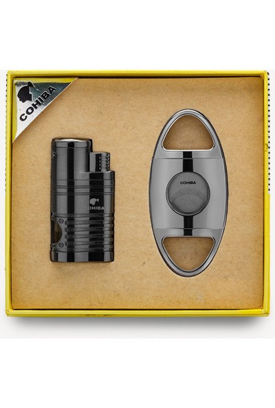 Cohiba 4 Torch Çakmak ve Kesici Puro Seti Gunmetal Cohiba 4 Torch Çakmak ve Kesici Puro Seti Gunmetal