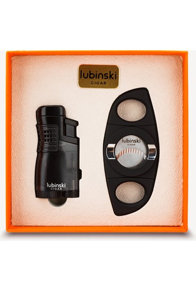 Lubinski 3 Torch Çakmak ve Kesici Puro Seti Siyah