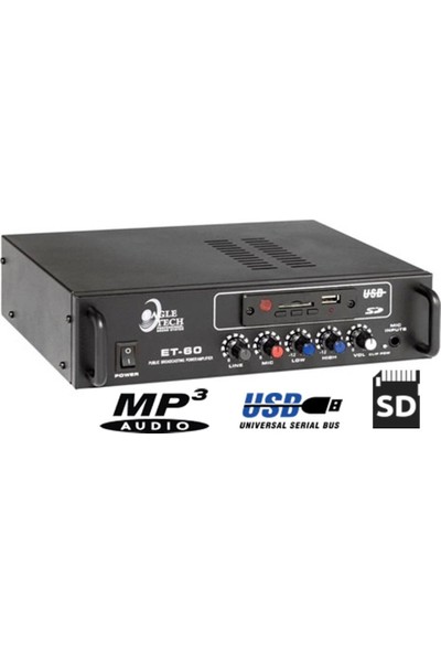 Eagletech Et-60 Amfi Amplifikatör 60W 100V/8 Ohm Mikser Anfi Eagletech Et-60 Amfi Amplifikatör 60W 100V/8 Ohm Mikser Anfi