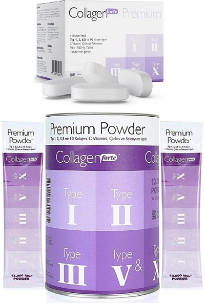 Collagen Forte Premium 5 Tip Kollajen 90 Taplet + Powder 30X12000MG Collagen Forte Premium 5 Tip Kollajen 90 Taplet + Powder 30X12000MG