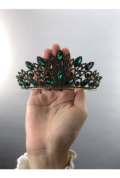 Hobigram Sophia Yeşil Kristal Taşlı Kına ve Gelin Tacı