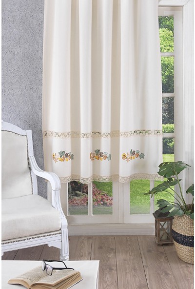 Floretta Yaprak Nakışlı Ajurlu Dantelli Perde PR045 150X100