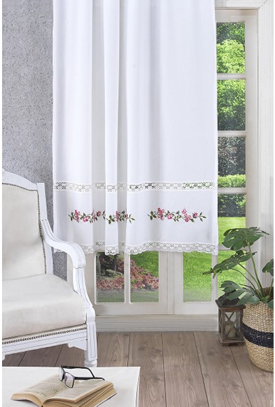 Floretta Çiçek Nakışlı Ajurlu Dantelli Perde PR045 160X180