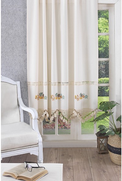 Floretta Yaprak Nakışlı Ajurlu Elişi Dantelli Perde PR046 160X180