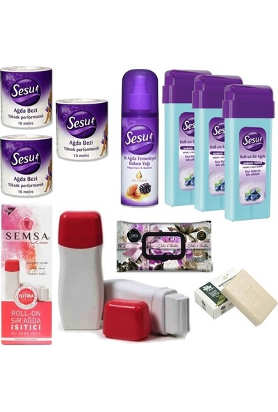 Sesu Roll-On Ağda Mavi 3 Adet+ Bez 3 Adet + Isıtıcı + Temizleme Mendili + Bakım Yağı+ Sabun Sesu Roll-On Ağda Mavi 3 Adet+ Bez 3 Adet + Isıtıcı + Temizleme Mendili + Bakım Yağı+ Sabun