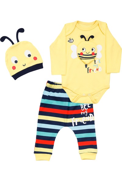 Erkek 3-9 Ay 100% Pamuk Bee 3p Badili Takım Erkek 3-9 Ay 100% Pamuk Bee 3p Badili Takım