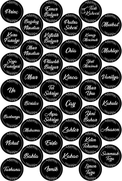 Doğrudan Dekor Siyah 78 Adet Yuvarlak Baharat Bakliyat Kavanoz Etiketi-4 cm x 4 cm Sticker Doğrudan Dekor Siyah 78 Adet Yuvarlak Baharat Bakliyat Kavanoz Etiketi-4 cm x 4 cm Sticker