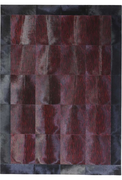 Leatinn Bordo Zebra Cavallino Siyah Çerçeveli Tüylü Deri Halı 0008