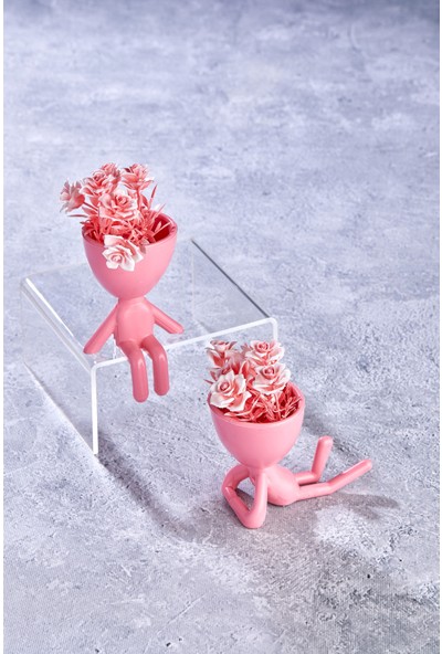 Mr.dans Store Insan Figürlü Dekoratif Çiçekli Biblo 2'li-Pembe Mr.dans Store Insan Figürlü Dekoratif Çiçekli Biblo 2'li-Pembe