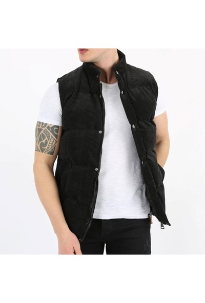 Erkek Siyah Kadife Şişme Yelek