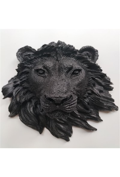 Akermo Aslan Kafası Duvar Süsü Biblo Siyah Renk