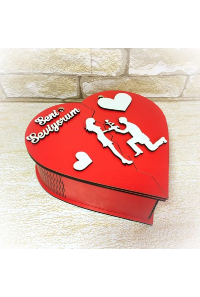 Orjinal Hediyeler Kalpli Ahşap Kutu Seni Seviyorum, Kalp Kutu