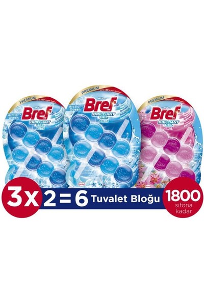 Bref Wc Brilliant Gel Duopack Klozet Bloğu 2 Okyanus + 1 Çiçek, 3 x 2'li Paket Bref Wc Brilliant Gel Duopack Klozet Bloğu 2 Okyanus + 1 Çiçek, 3 x 2'li Paket