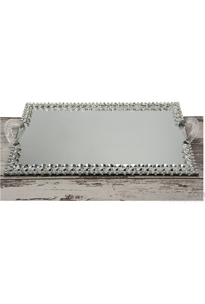 Aynalı Söz Nişan Tepsisi Gümüş 40X25