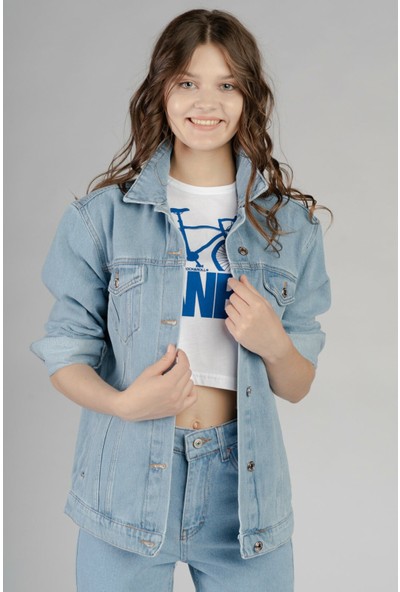Gaydalı Giyim Kadın Acık Mavi Kar Yıkama Boyfriend Denim Kot Jean Ceket Gaydalı Giyim Kadın Acık Mavi Kar Yıkama Boyfriend Denim Kot Jean Ceket