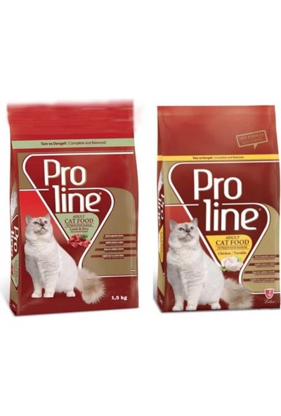 Pro Line Proline Tavuklu, Kuzu Etli Yetişkin Kedi Maması 1.5 kg x 2 Adet Pro Line Proline Tavuklu, Kuzu Etli Yetişkin Kedi Maması 1.5 kg x 2 Adet