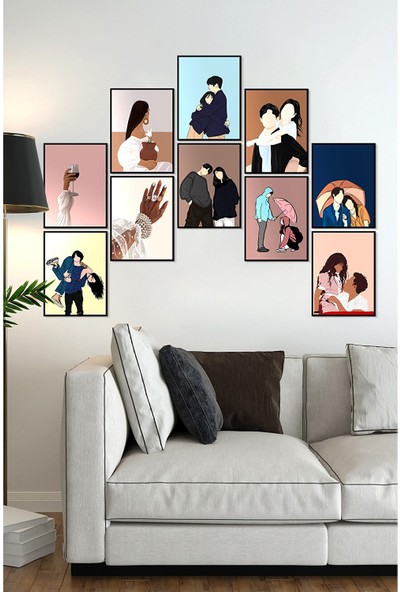 Çerçevesiz Çerçeve Görünümlü Sevgililer Günü 10 Parça Mdf Tablo Seti Çoklu Baskı Seti Mdf Baskı ÖZC-MDF10Y