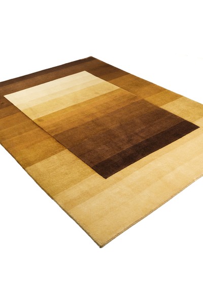 Halıcızade Krem Kahverengi Modern Tasarım Çerçeve Desenli Yün El Dokuma Halı