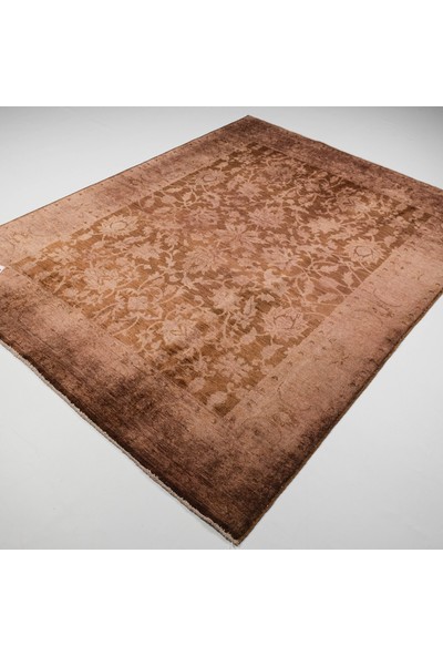 Halıcızade Kahverengi Klasik Tasarım Vintage Desenli Pamuk, Yün El Dokuma Halı