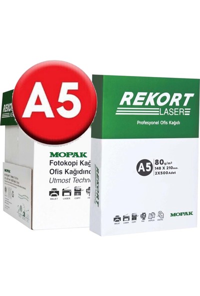 Mopak Rekort A5 Fotokopi Kağıdı (A4'ün Yarısı) 1 Koli 5000 Adet