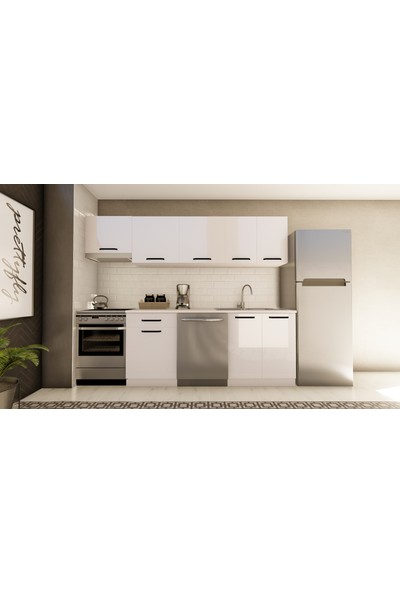 Visas Concept 260 cm Iclal Hazır Mutfak Dolabı Aspiratör Modüllü Parlak Beyaz Visas Concept 260 cm Iclal Hazır Mutfak Dolabı Aspiratör Modüllü Parlak Beyaz