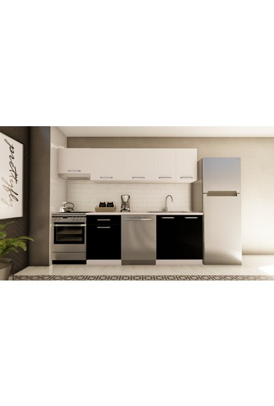 Visas Concept 260 cm Gülden Hazır Mutfak Dolabı Aspiratör Modüllü Beyaz ve Siyah Visas Concept 260 cm Gülden Hazır Mutfak Dolabı Aspiratör Modüllü Beyaz ve Siyah