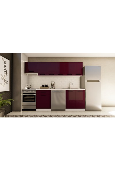 Visas Concept 260 cm Tutku Hazır Mutfak Dolabı Aspiratör Modüllü Parlak Mürdüm Visas Concept 260 cm Tutku Hazır Mutfak Dolabı Aspiratör Modüllü Parlak Mürdüm