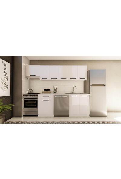 Visas Concept 260 cm Sima Hazır Mutfak Dolabı Aspiratör Modüllü Parlak Beyaz Visas Concept 260 cm Sima Hazır Mutfak Dolabı Aspiratör Modüllü Parlak Beyaz